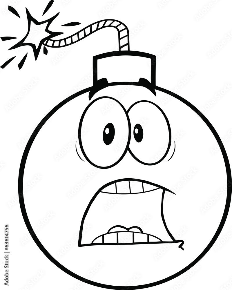 Black and White Scared Bomb Cartoon Character Stock Vector | Adobe Stock