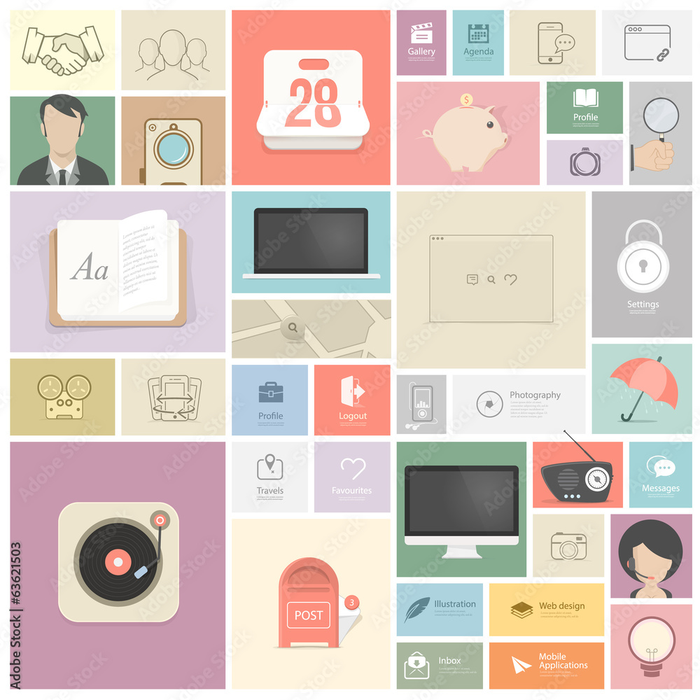 Vintage flat objects and icons for templates Stock Vector | Adobe Stock
