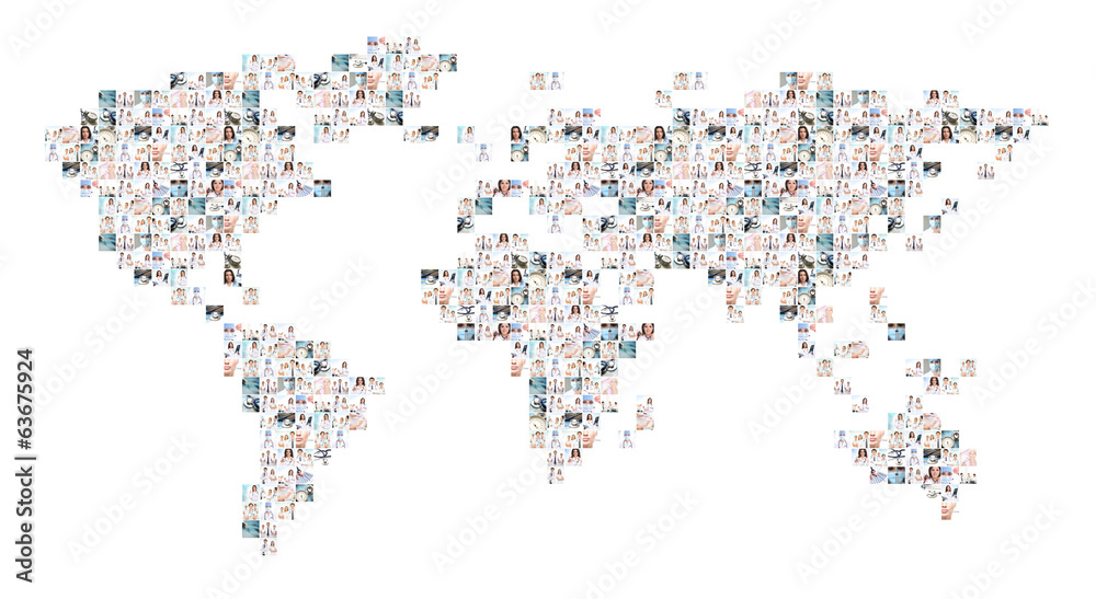 World map of many different medical elements and doctors Stock Photo ...