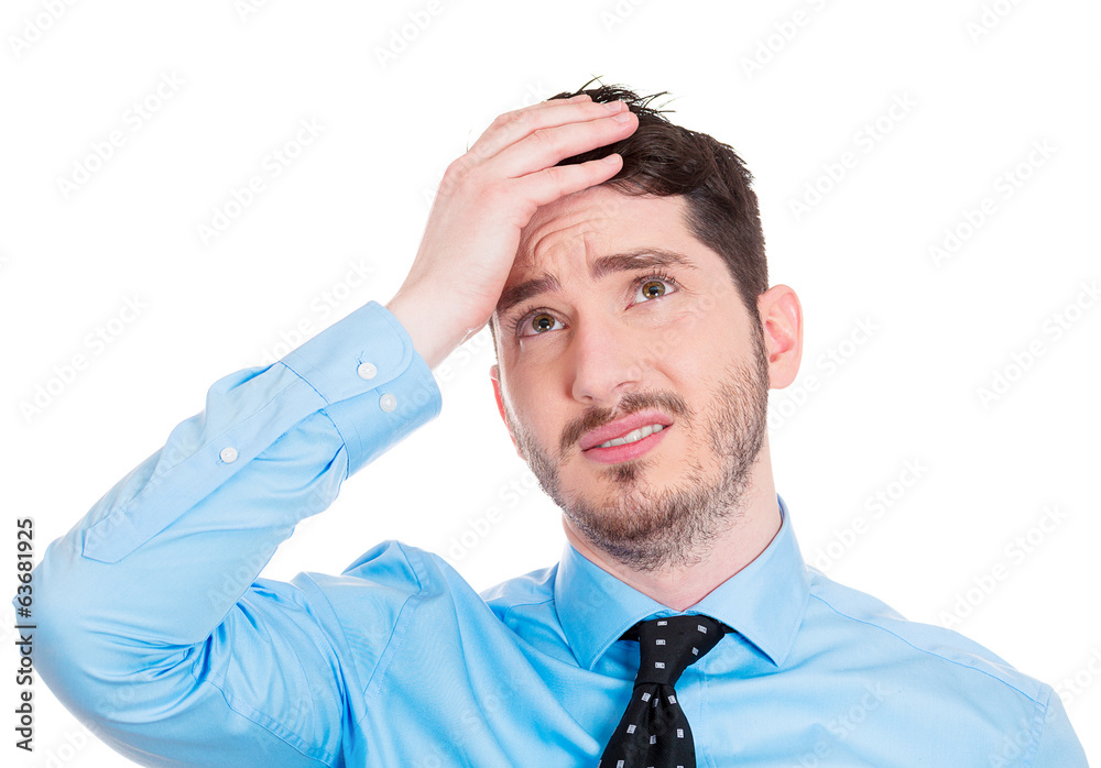 Oh boy, Duh moment, man realizes mistake, white background Stock-Foto ...