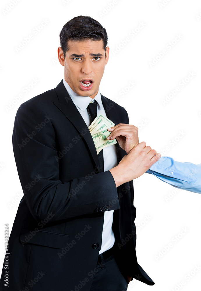 Stealing money. Business man gets robbed by a broker Stock Photo ...