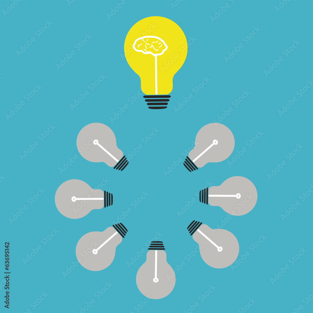 Bulb and brain,Think different and wise conceptual Stock Illustration ...