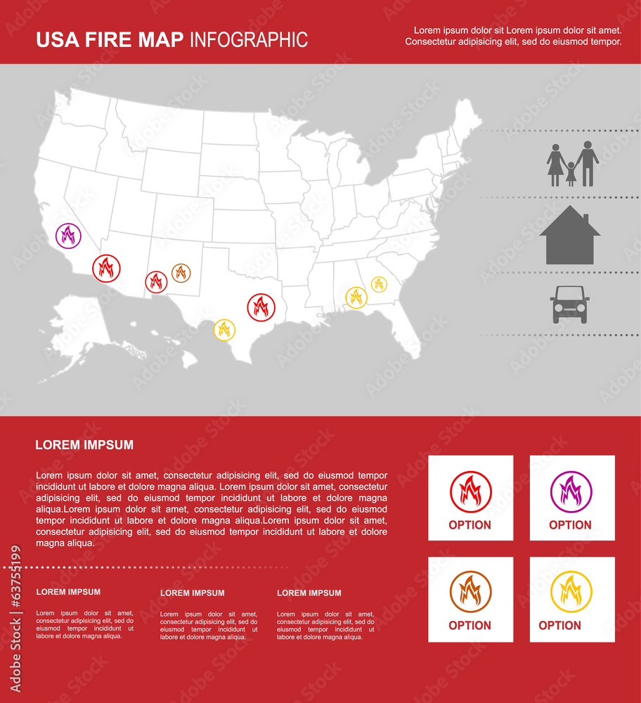 Fire infographic map of usa Stock Vector | Adobe Stock