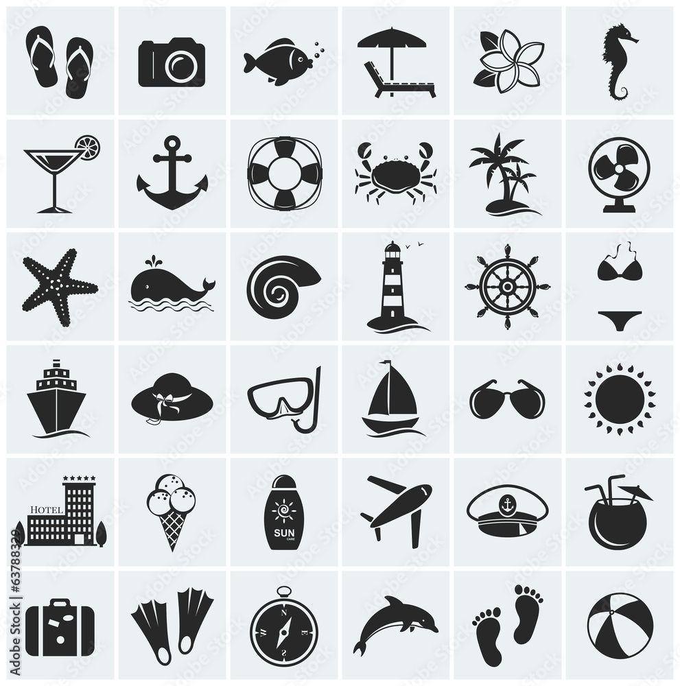 Set of sea and beach icons. Vector illustration. Stock Vector | Adobe Stock