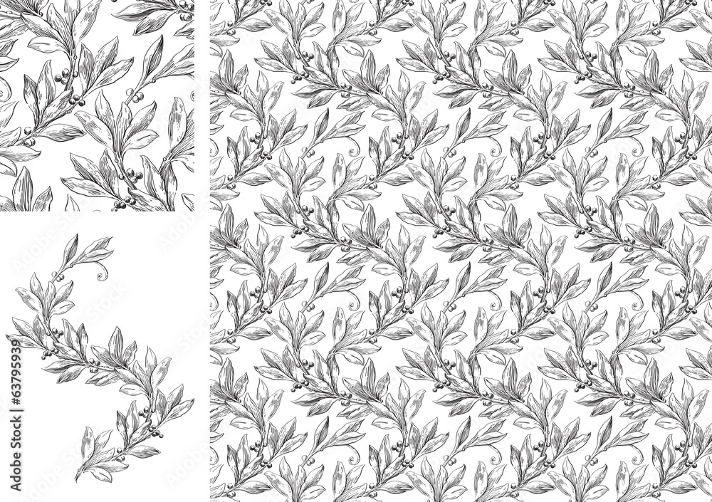 Vintage Vector seamless pattern with laurel leaves Stock Vector | Adobe ...