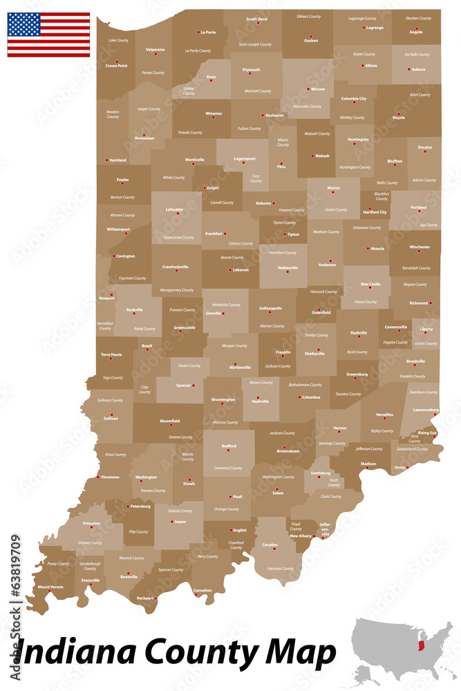 Indiana County Map Stock Vector | Adobe Stock