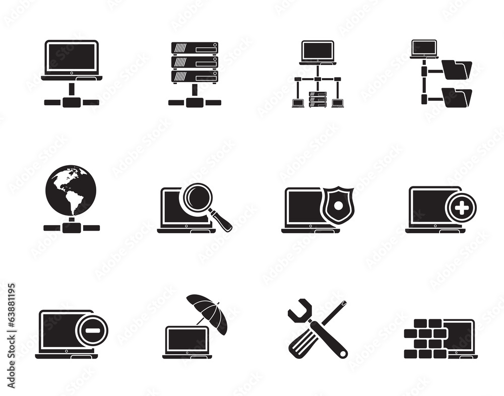 Silhouette Network, Server and Hosting icons Stock Vector | Adobe Stock