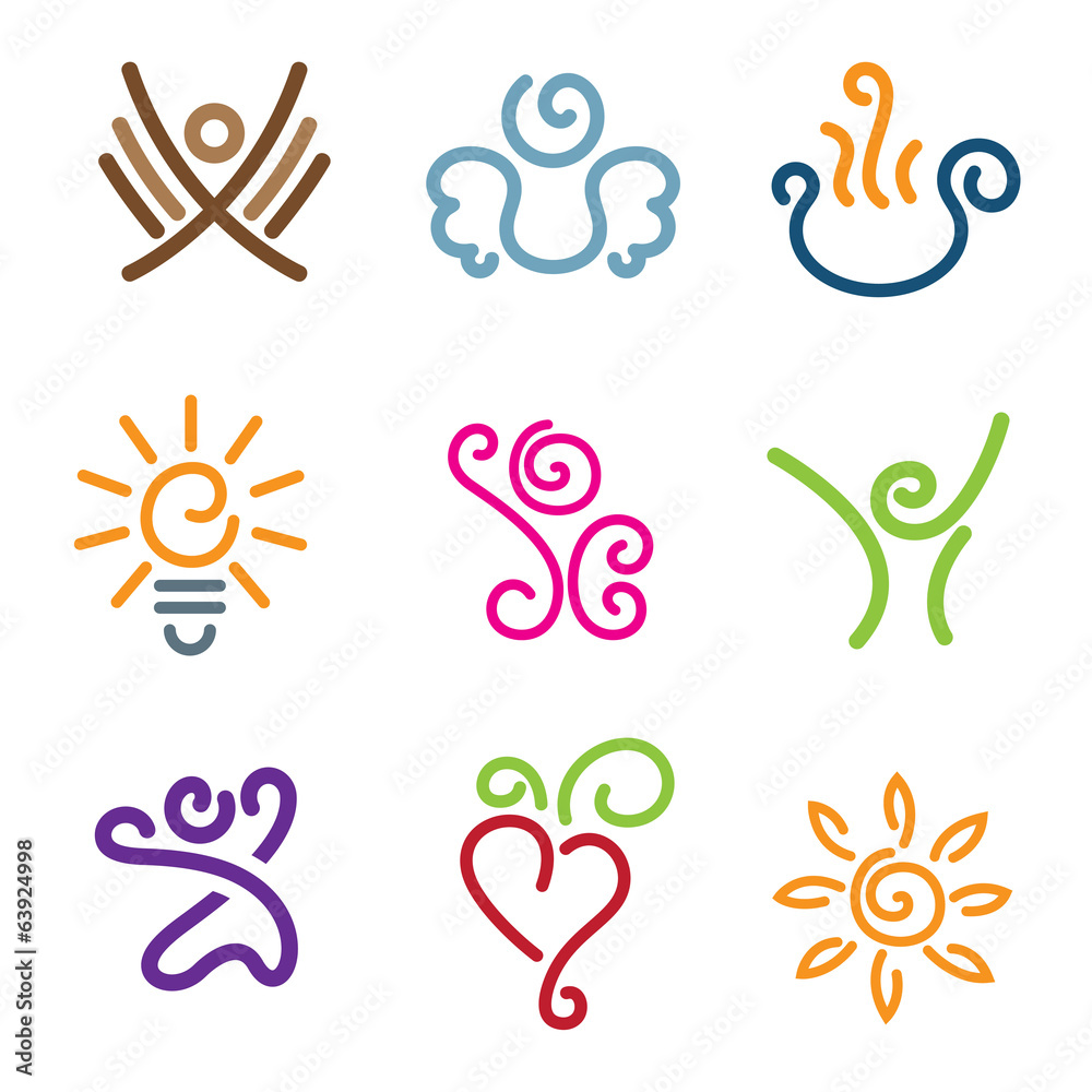 Creativity showcase of people emotions and innovations icon set Stock ...