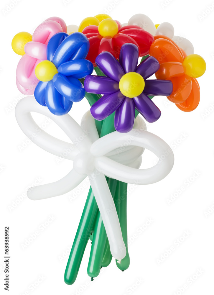 bouquet with colorful balloon flowers on the white background Stock ...