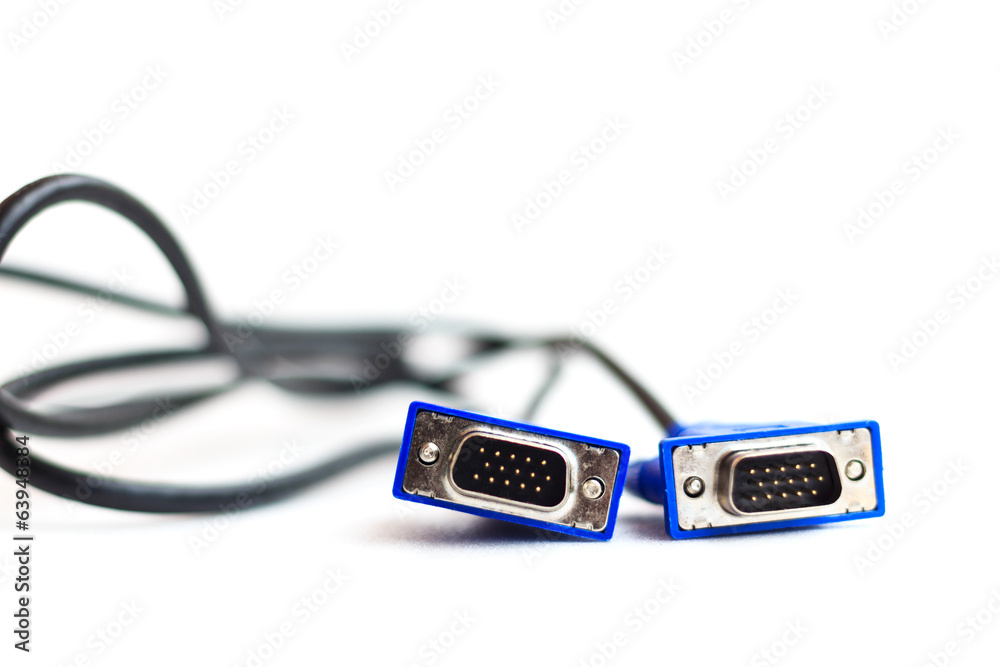 blue vga wire isolated on white background Stock Photo | Adobe Stock