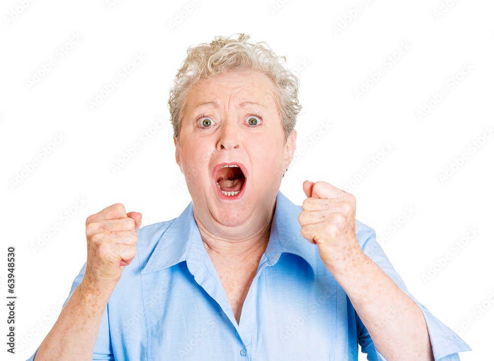 Angry older lady, screaming isolated on white background Stock Photo ...