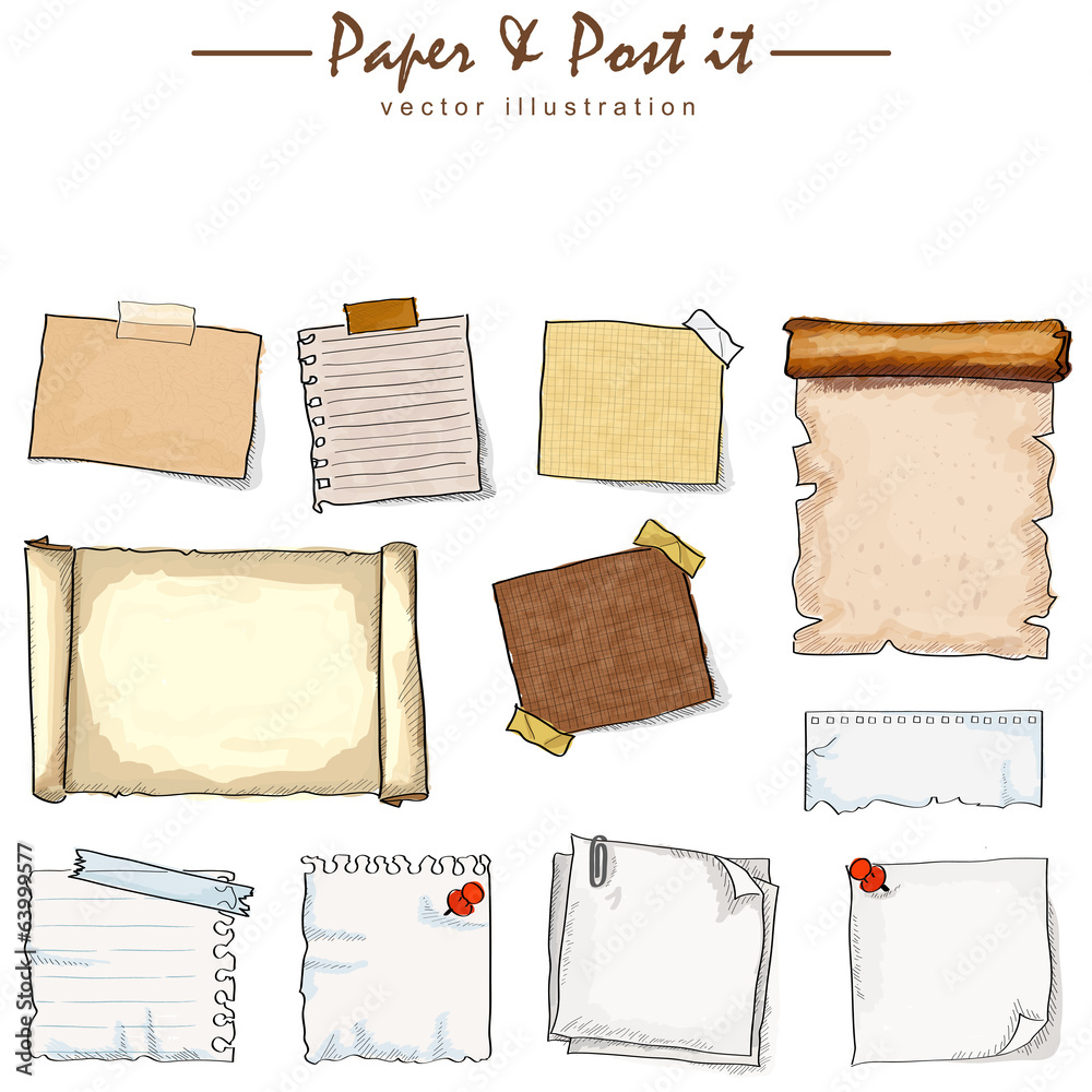 watercolor of paper collection sketch drawing vector Stock Vector ...