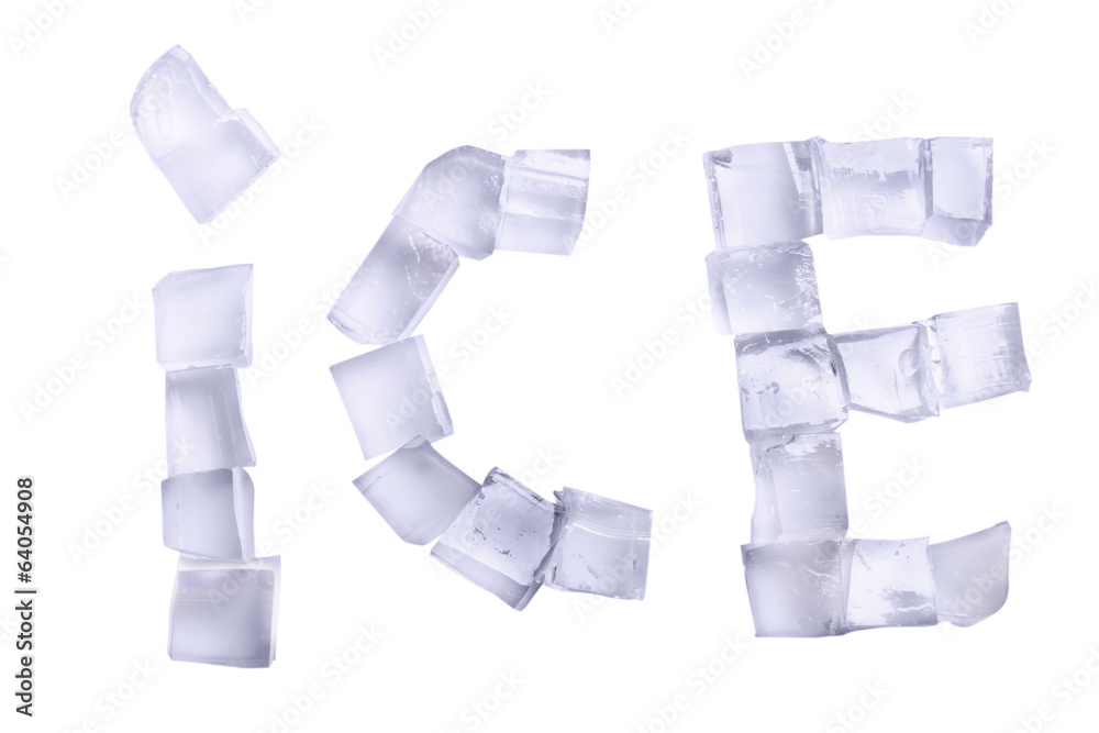 Word ice written with ice cubes isolated on white Stock Photo | Adobe Stock