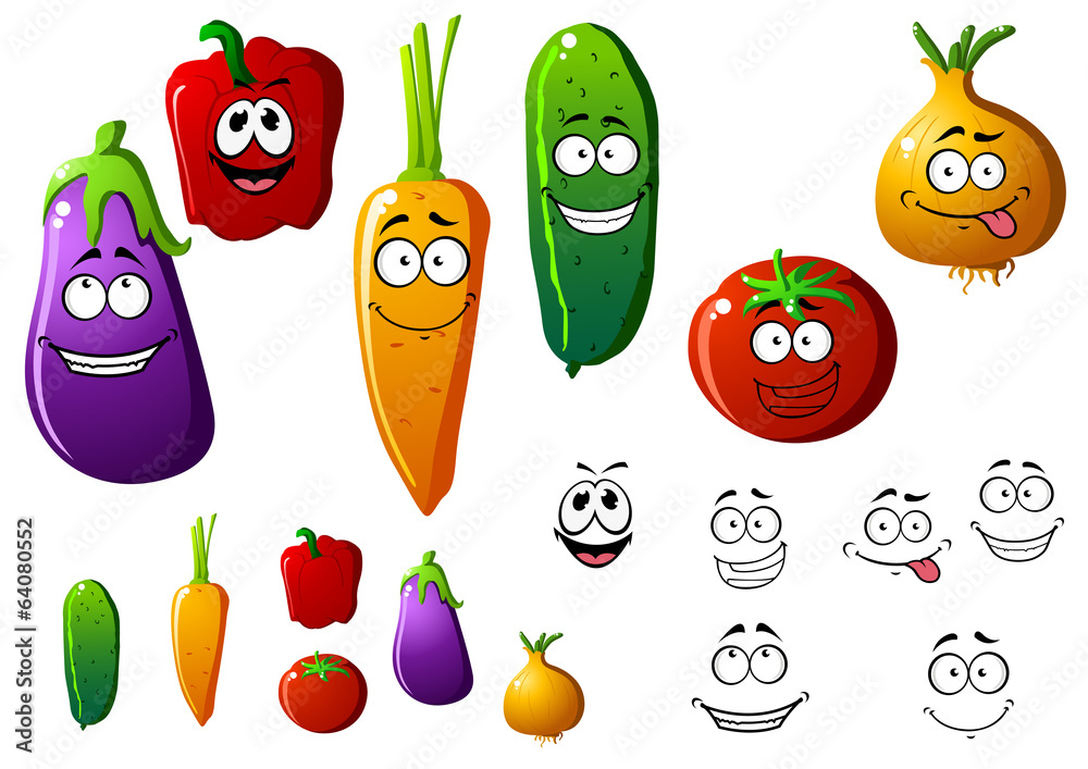 Cartoon vegetables with funny emotions Stock Vector | Adobe Stock