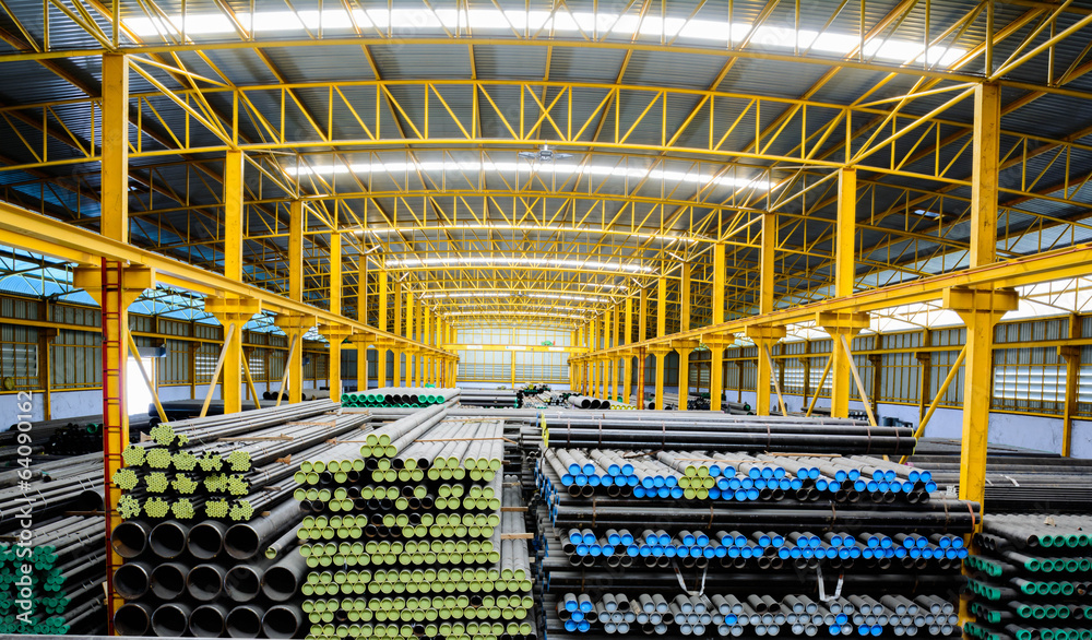 Steel pipes storage in warehouse for construction ภาพถ่ายสต็อก | Adobe ...