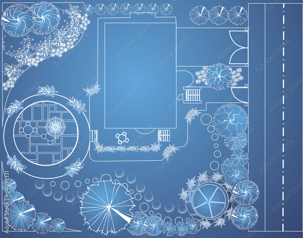 Vector blueprint of garden plan Stock Illustration | Adobe Stock