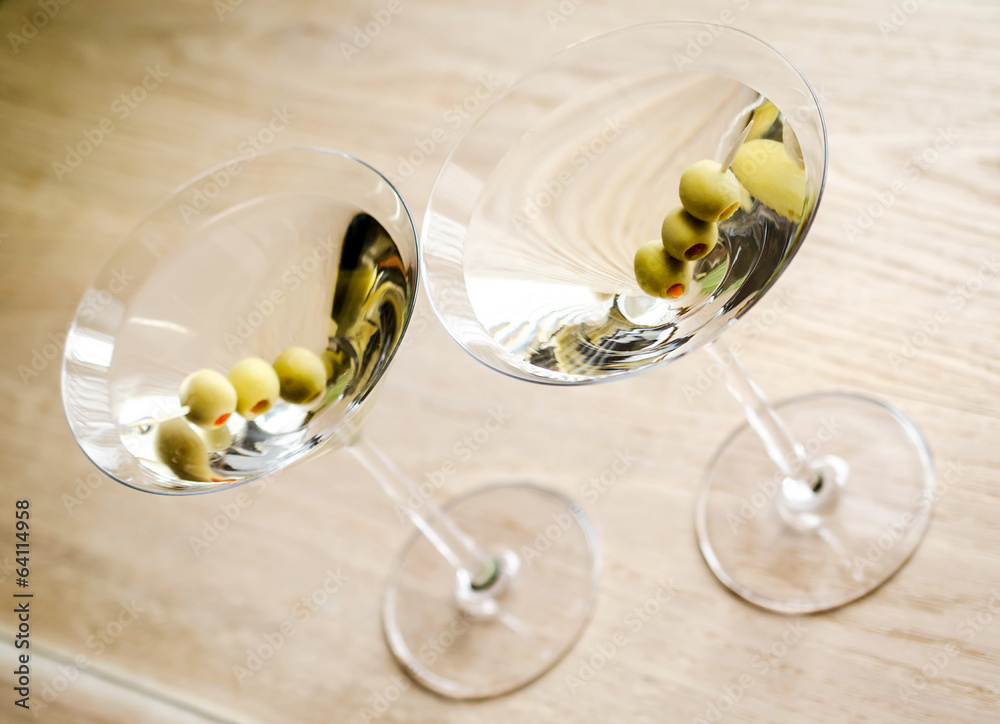 Two olive martini cocktails. The top view Stock Photo | Adobe Stock