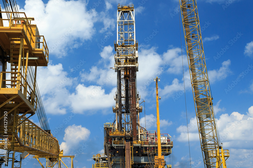 Derrick of Tender Drilling Oil Rig (Barge Oil Rig) on The Produc Stock ...