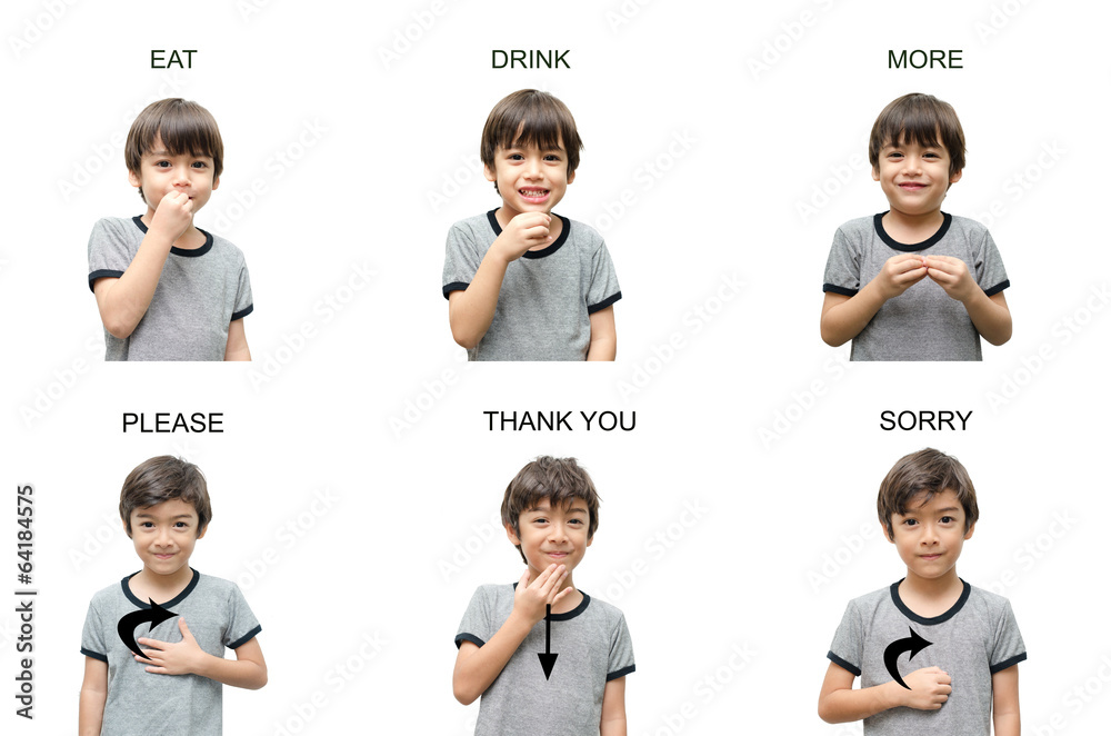 kid hand sign language on white background Stock Photo | Adobe Stock