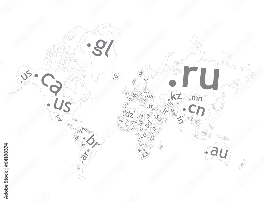Map of the world top-level domain Stock Vector | Adobe Stock