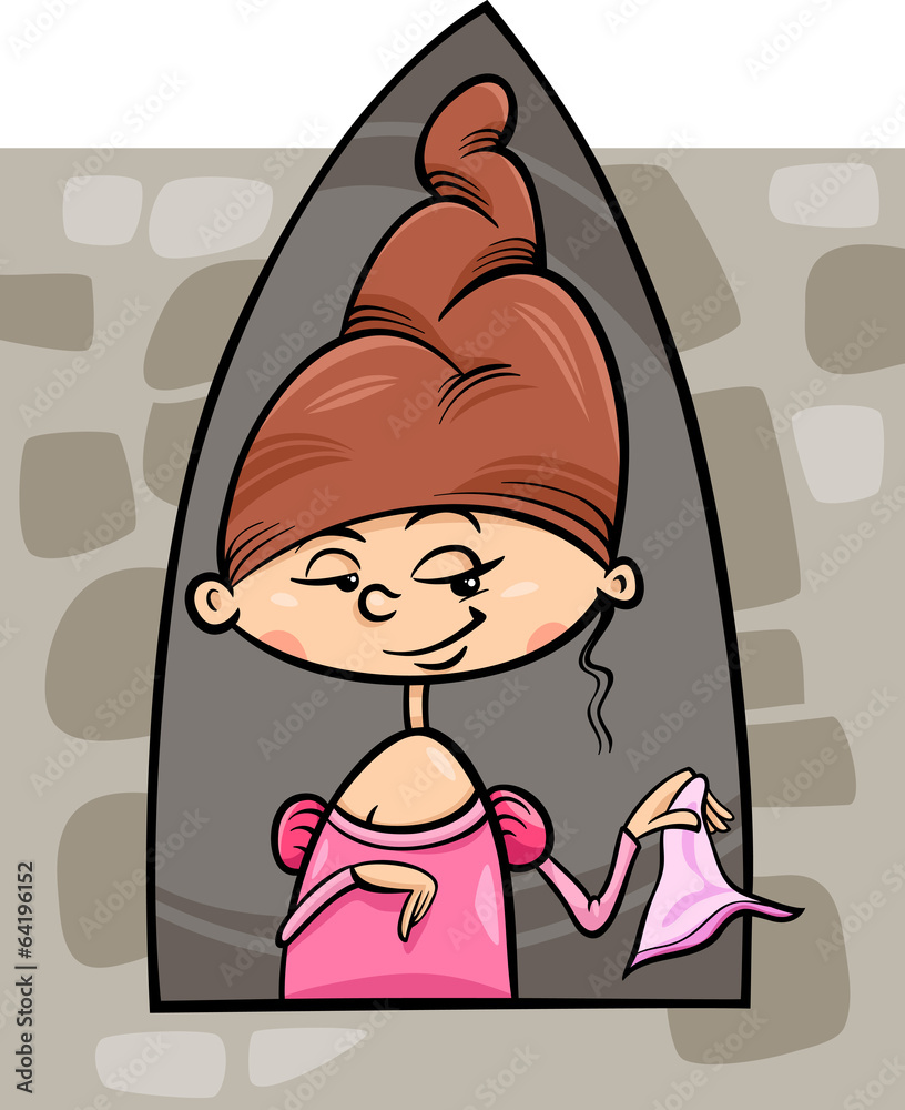 princess in tower cartoon illustration Stock Vector | Adobe Stock