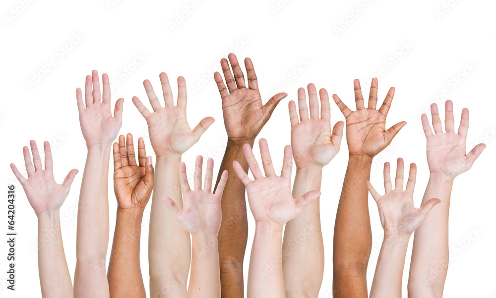 Group of People Hands Up Stock Photo | Adobe Stock