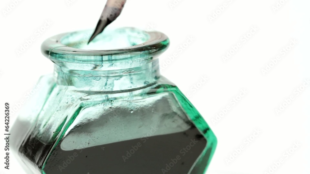 Hand writing with quill pen and old glass ink bottle Stock ビデオ | Adobe ...