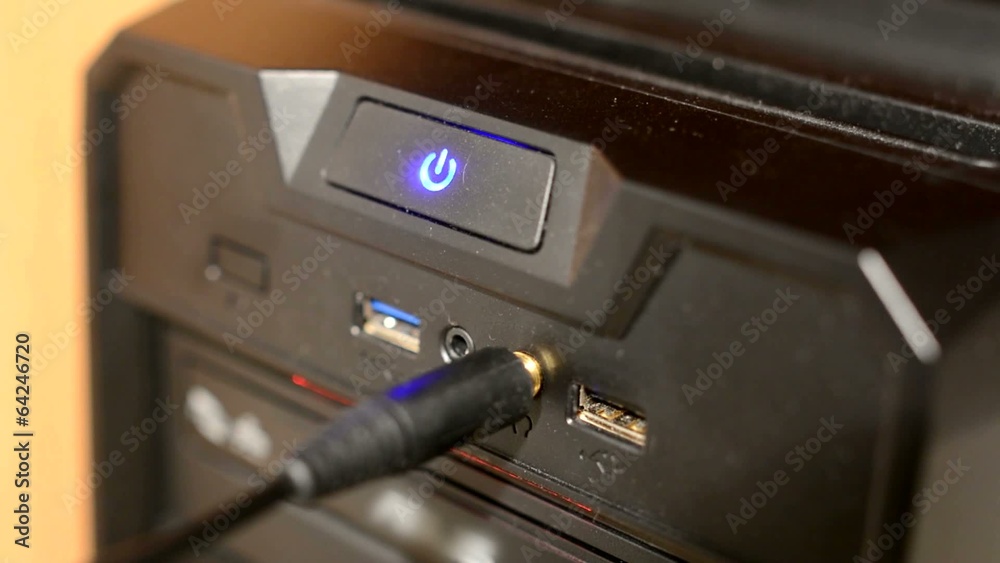 connect the headphones(cable only) to desktop PC Stock Video | Adobe Stock