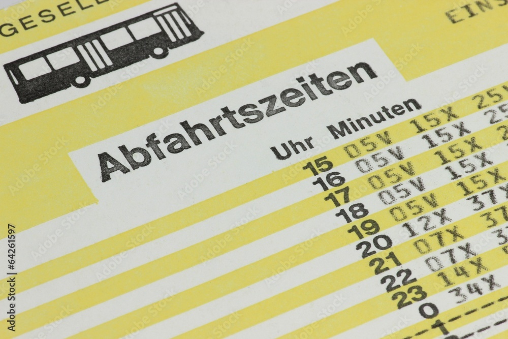 Abfahrtszeiten auf einem Busfahrplan Stock-Foto | Adobe Stock