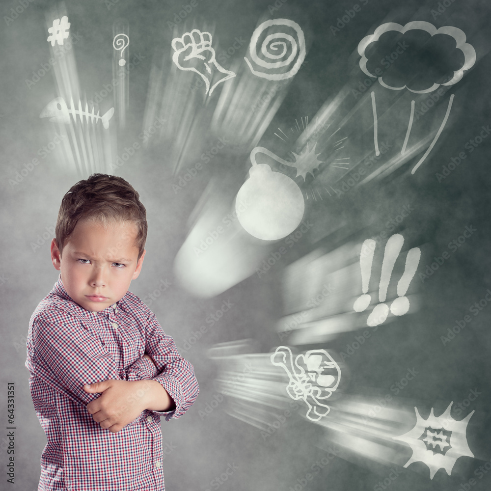 Angry little Guy with Symbols Stock Photo | Adobe Stock