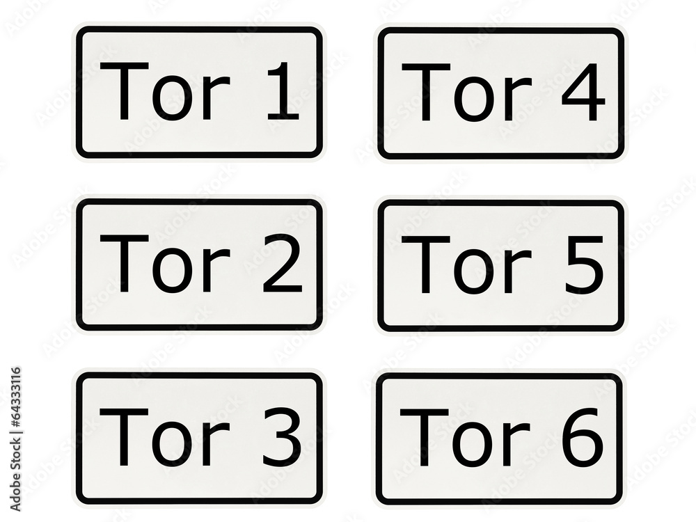 Schild - Tor 1 - Tor 2 - Tor 3 -Tor 4 - Tor 5 - Tor 6 Stock-Foto ...