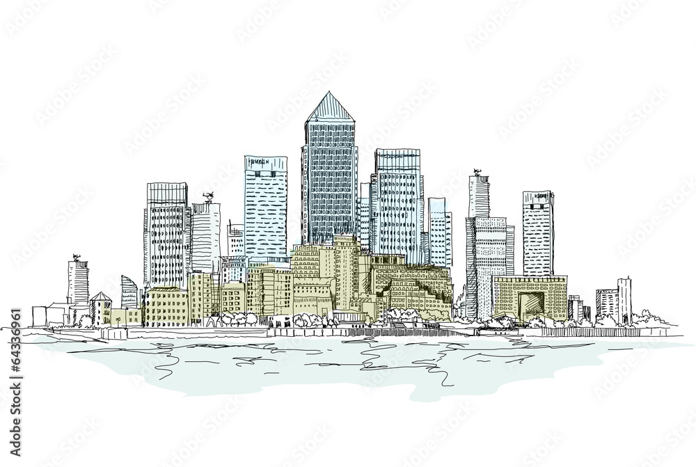 Canary Wharf business aria, London, Sketch collection Stock ...