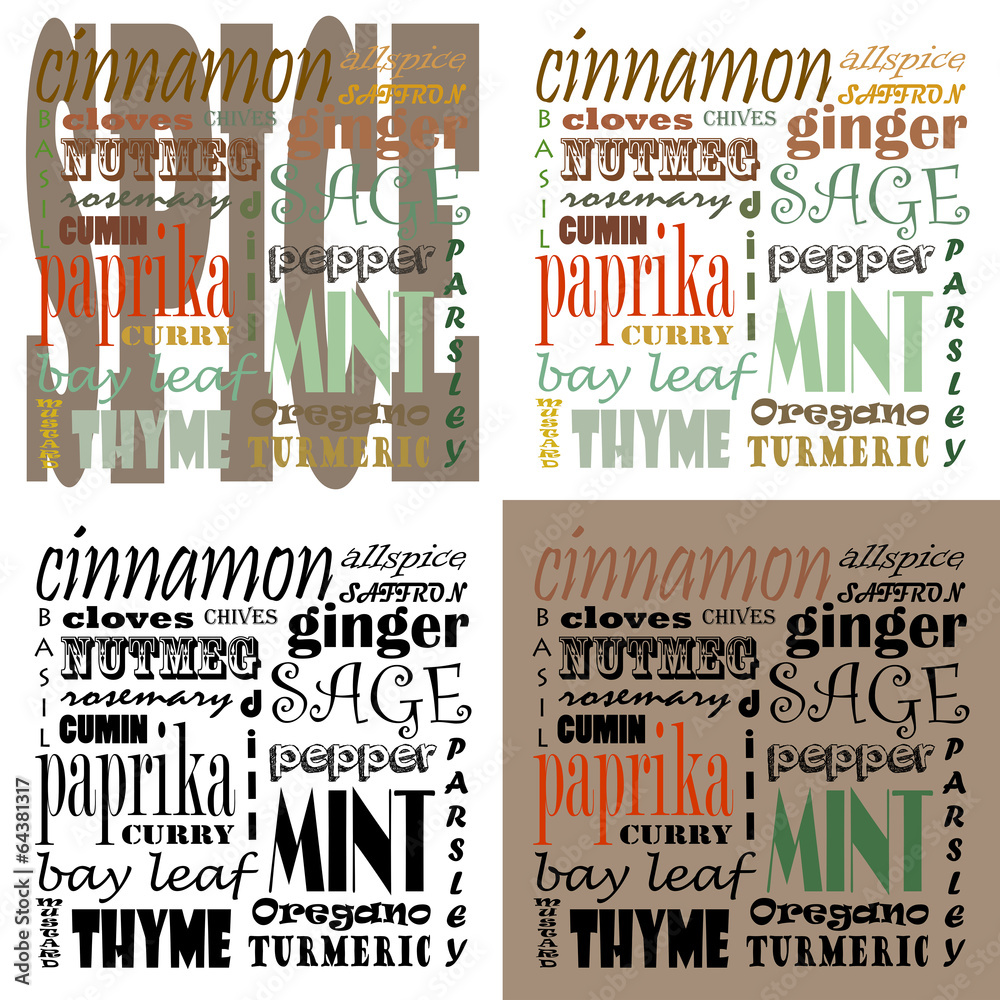 Spice Text Art - Set of 4 Stock Illustration | Adobe Stock