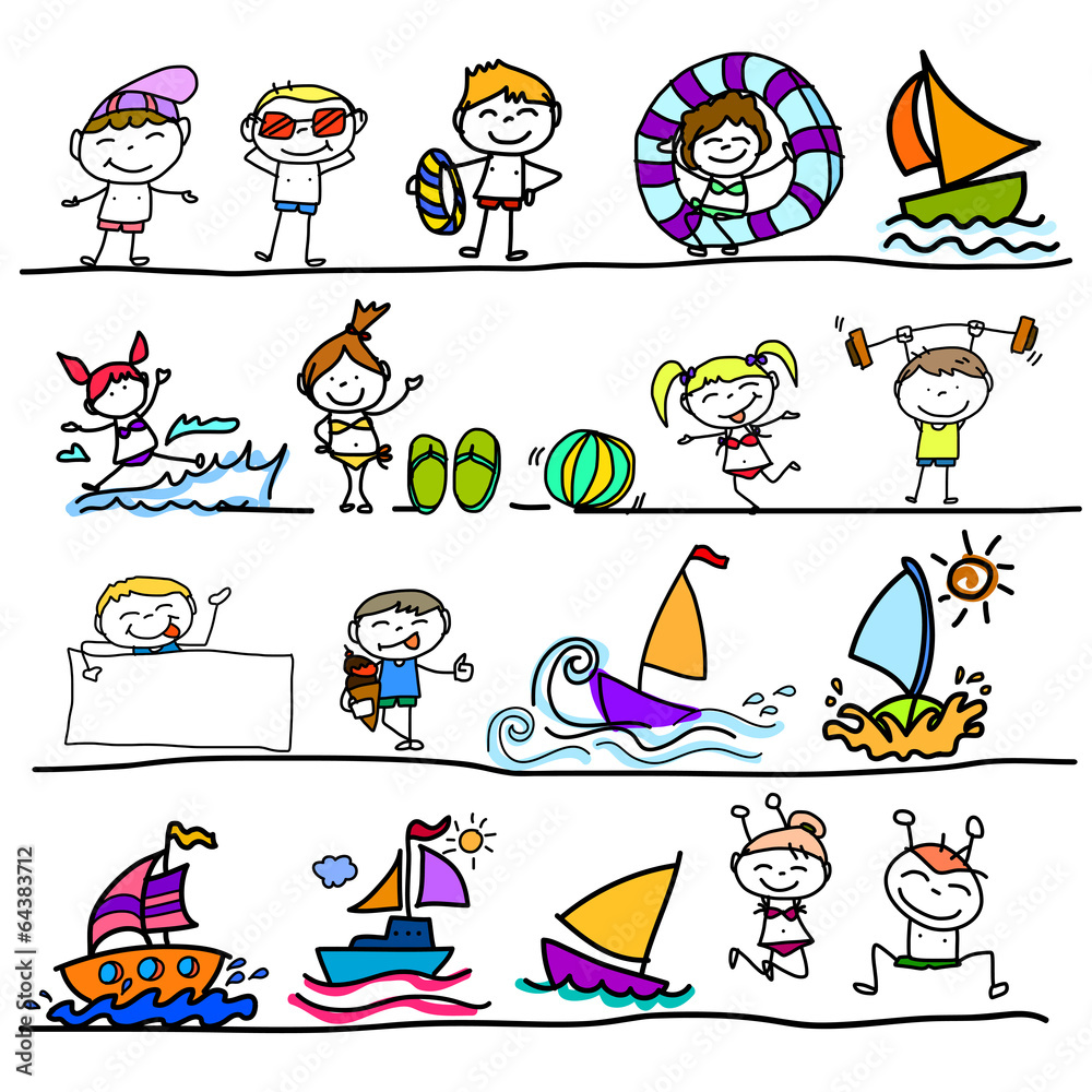 hand drawing cartoon character happy kids playing Stock Vector | Adobe ...