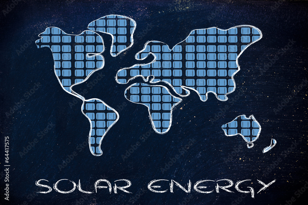world map covered in solar panels Stock Illustration | Adobe Stock