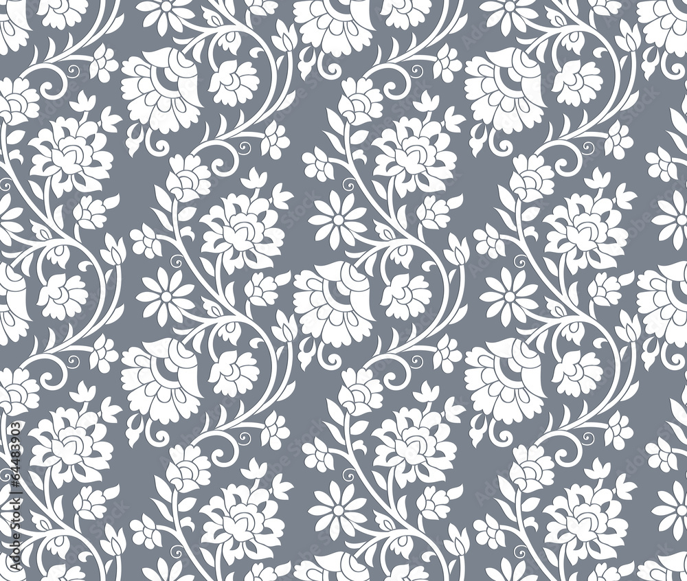 Floral silver seamless background Stock Vector | Adobe Stock
