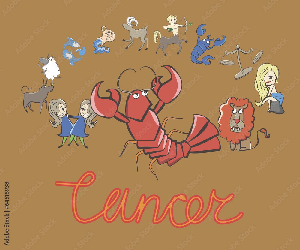 collection of cartoon zodiac signs, led by cancer Stock Vector | Adobe ...