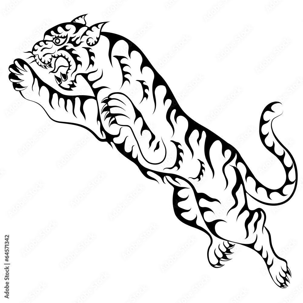 Jumping tiger tattoo Stock Vector | Adobe Stock