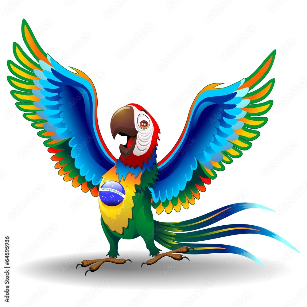 Macaw Cartoon with Brazil Flag Colors Stock Vector | Adobe Stock