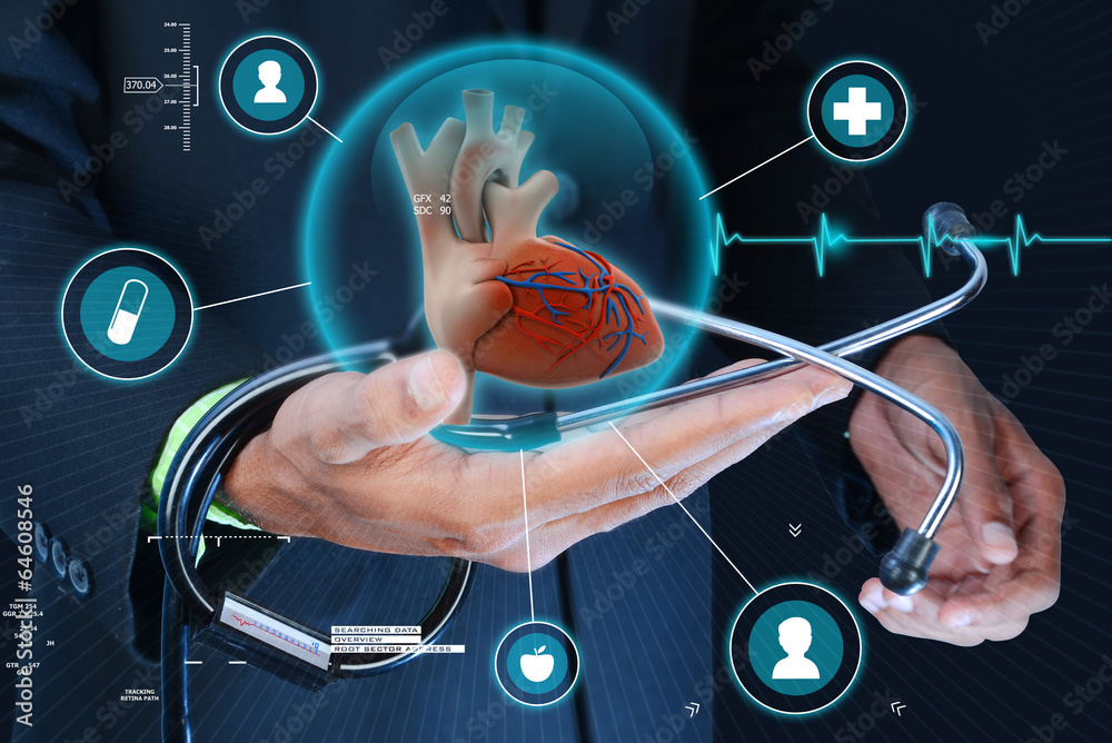 Smart hand showing human heart and stethoscope Stock Photo | Adobe Stock