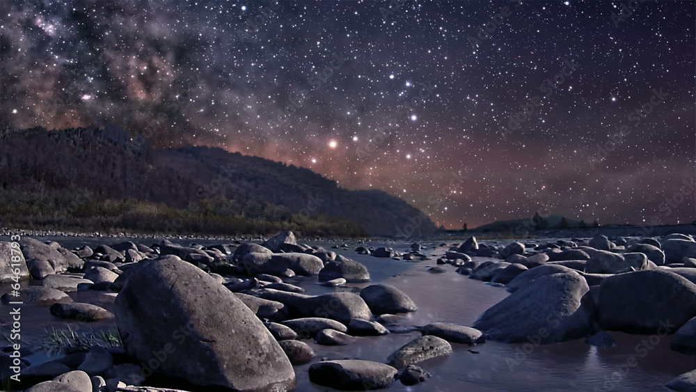Starry night over the river Stock Video | Adobe Stock
