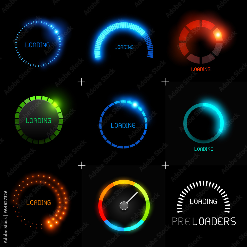 Set of Preloaders - for progress loading items Stock Vector | Adobe Stock