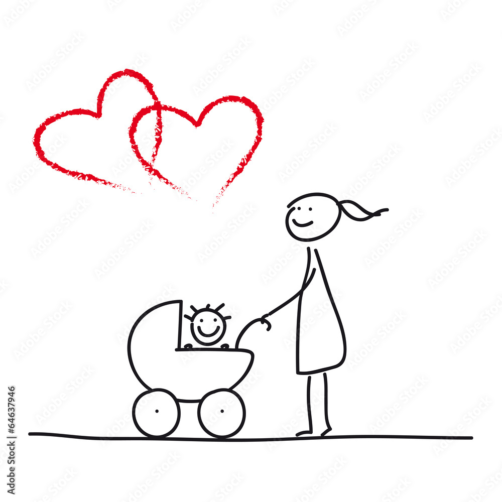 Endlich Mama sein. Mutter mit Baby, Kleinkind im Kinderwagen ...