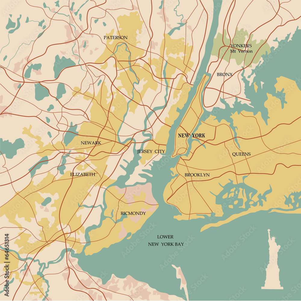 Map of the city of New York and Statue of Liberty Stock Vector | Adobe ...