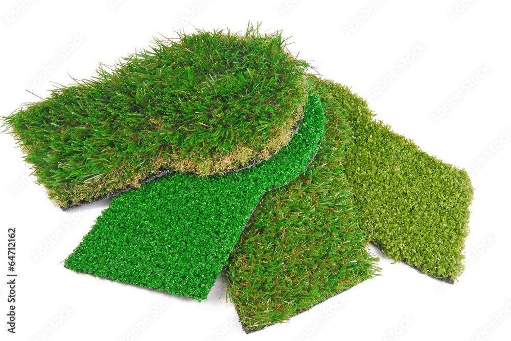 artificial astroturf grass samples isolated on white Stock Photo ...