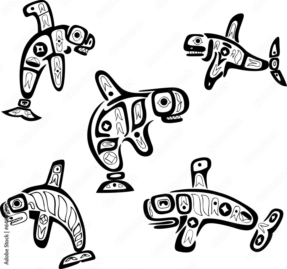 Native indian shoshone tribal drawings. Whales Stock Vector | Adobe Stock