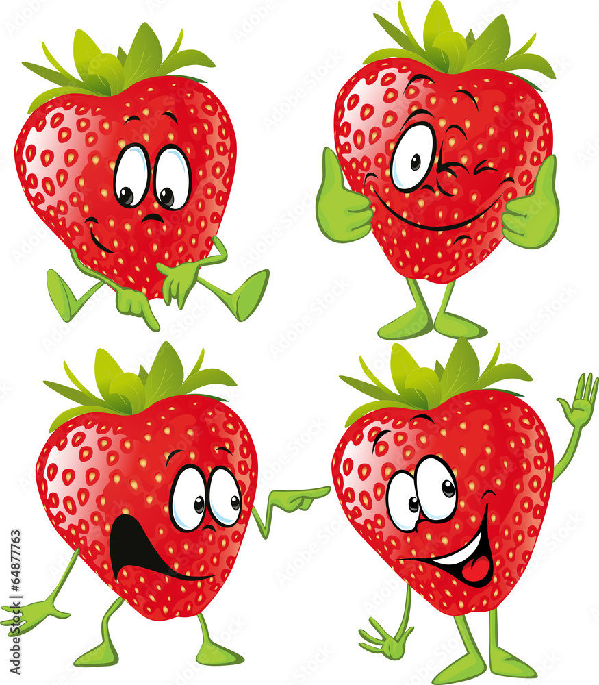 strawberry cartoon with hands isolated on white background Stock Vector ...
