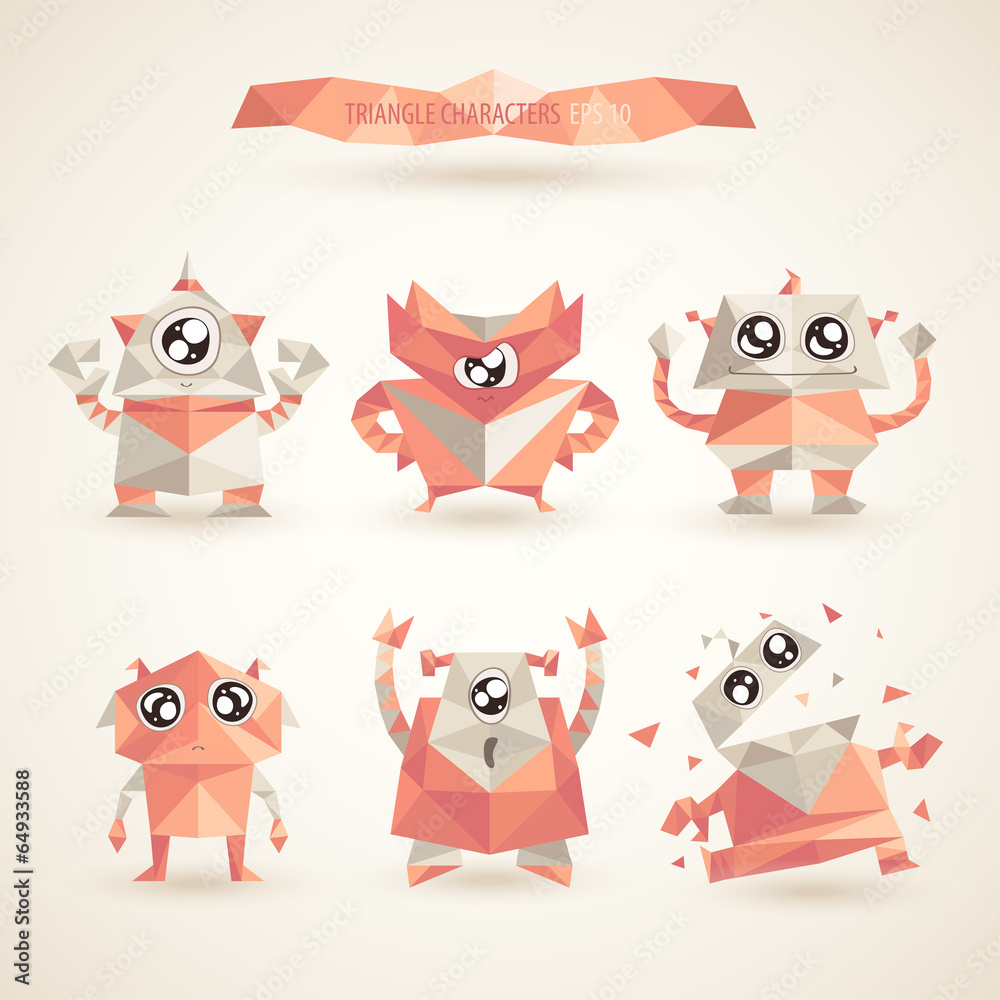 cute characters robot set by triangles, polygon illustration vector de ...