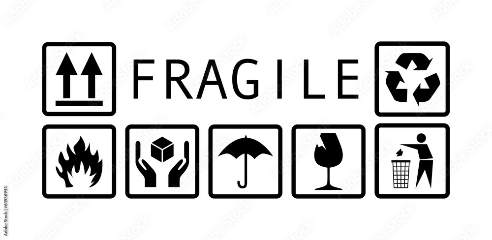 fragile symbol black and white - illustration Stock Illustration ...