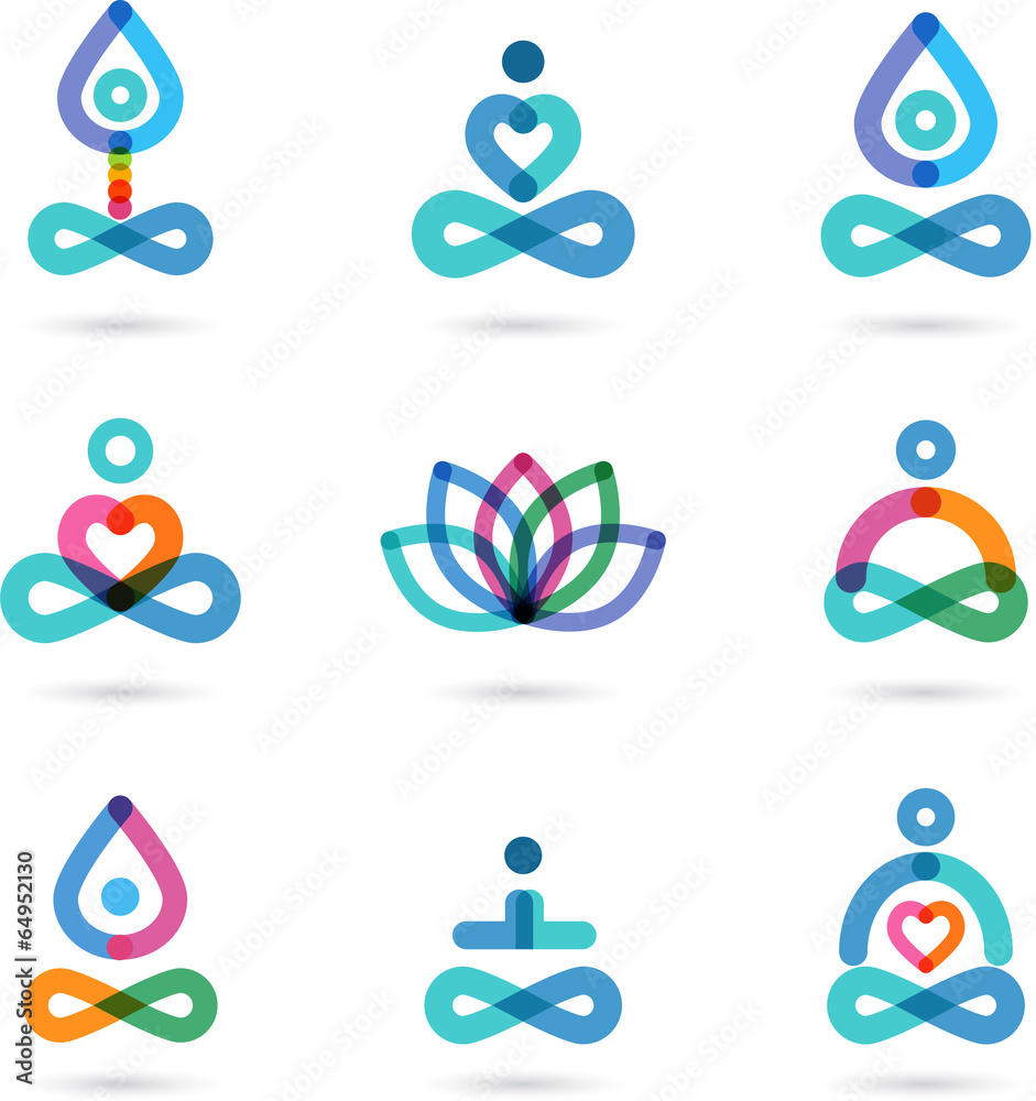 Collection of yoga icons, elements and symbols Stock Vector | Adobe Stock